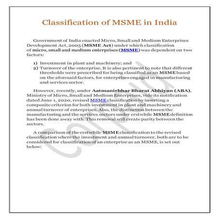 MSME new criteria from 01-07-2020