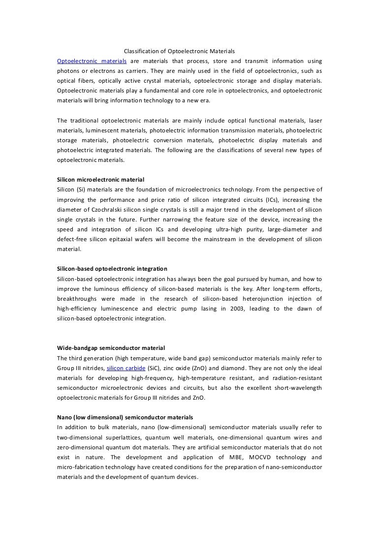 Classification of optoelectronic materials