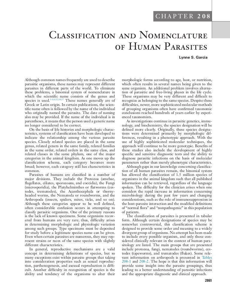 Classification of parasites