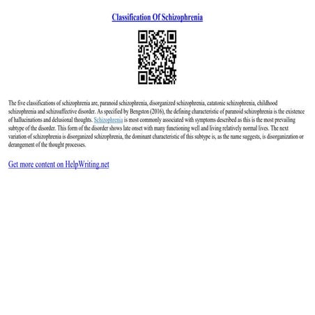 Classification Of Schizophrenia | PDF