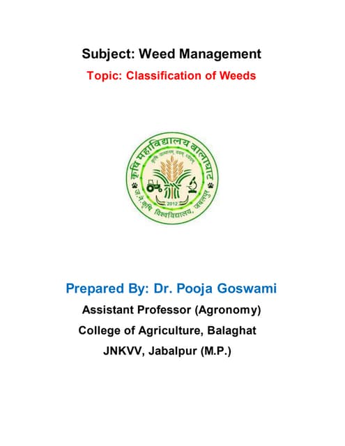 Propagation and Dissemination of weeds | PDF