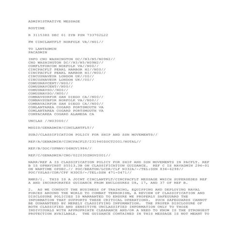 Classification policy for ship and ssn movements | PDF