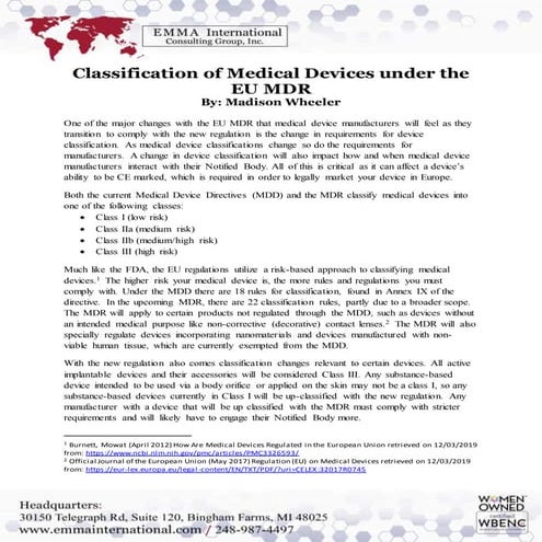 Classification of Medical Devices under the EU MDR | DOCX