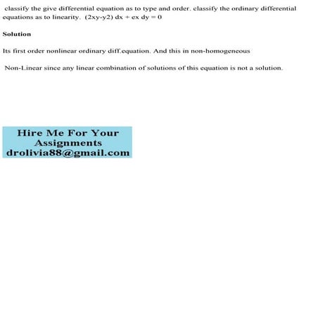 classify the give differential equation as to type and order. classif.pdf