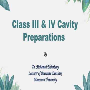 Class III, IV, V Cavity preparations for Composites- SELVI | PPTX