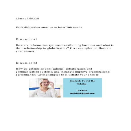 Class INF220Each discussion must be at least 200 words.docx