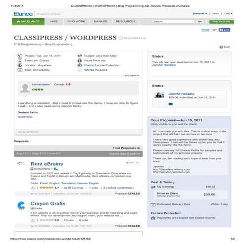 Classipress wordpress blog programming job | PDF