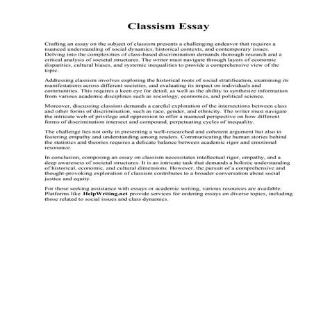 Classism Essay. Bay de Noc Community College | PDF