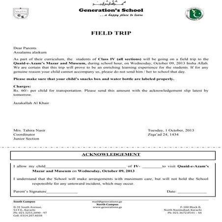 Class IV Circular Field Trip | DOC