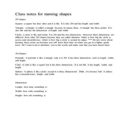 Class notes for naming shapes | PDF