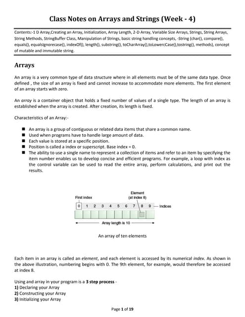Class notes(week 4) on arrays and strings | PDF Class notes(week 4) on arrays and strings | PDF