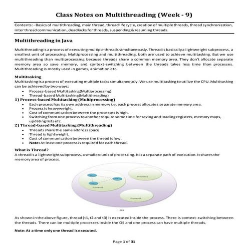 Class Notes Week 9 On Multithreading Pdf