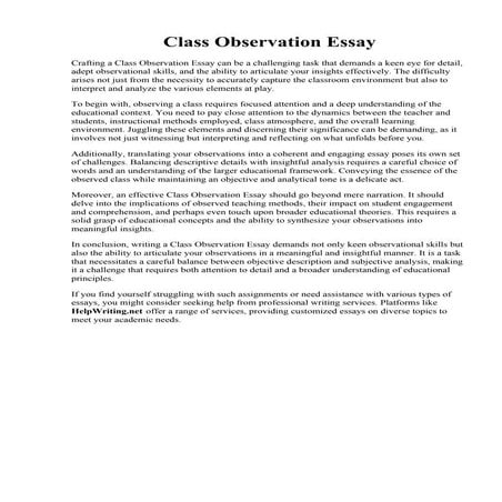 Class Observation Essay. Classroom management observation by Victor ...