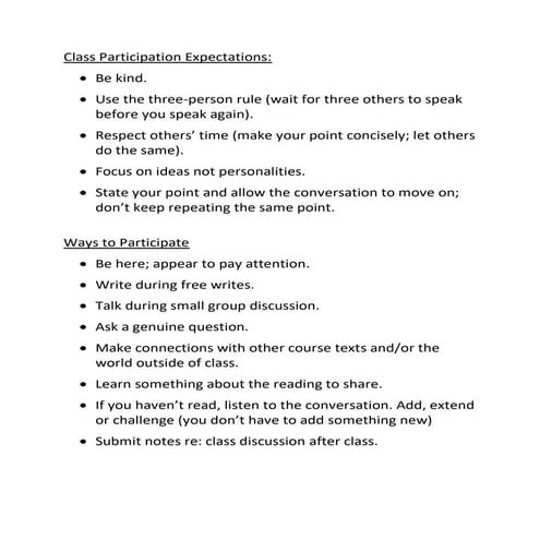 Eng 267 Class Participation Expectations | PDF