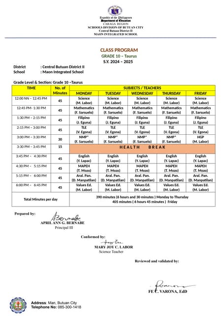 MATATAG CLASS-PROGRAM-GRADE-5-AND-6-edited.docx | Professional School ...