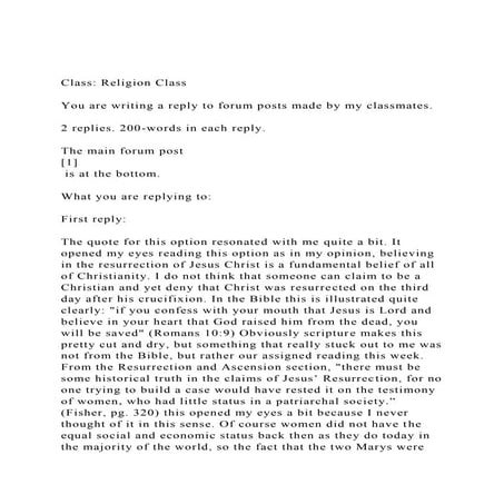 Class Religion ClassYou are writing a reply to forum posts .docx ...