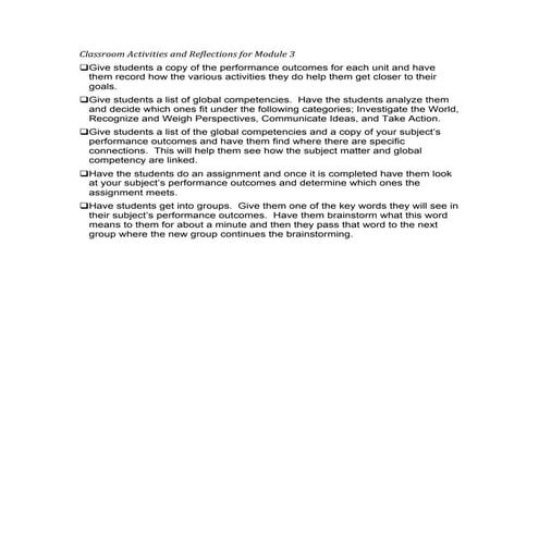 Classroom activities and reflections for module 3 | PDF