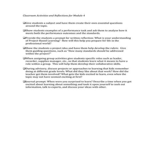 Classroom activities and reflections for module 4 | PDF
