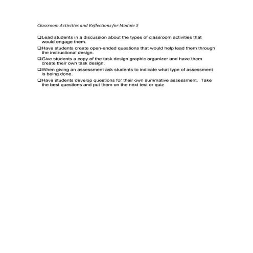 Classroom activities and reflections for module 5 | PDF