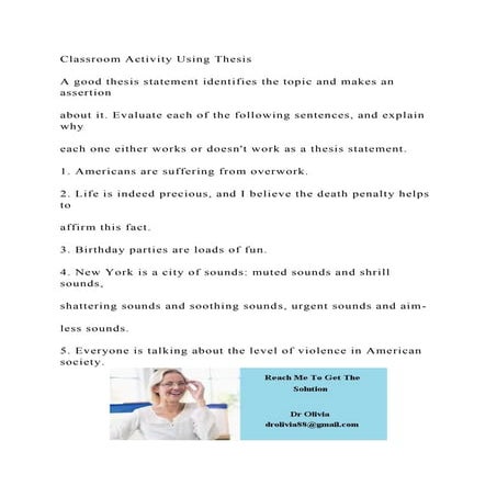 Classroom Activity Using ThesisA good thesis statement identifie.docx
