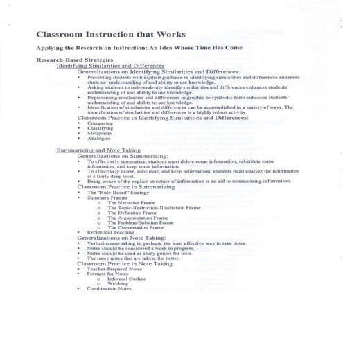 Classroom instruction that works bookstudy notes | PDF