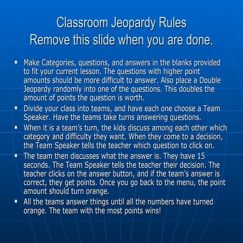 Classroom jeopardy rules | PPT
