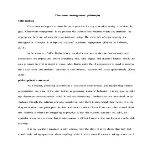 Classroom management philosophy=revs fbnal(1) | DOCX | Homework and ...