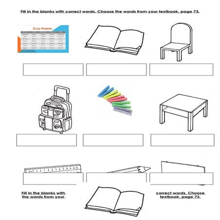 Classroom objects textbook page 73 | DOC