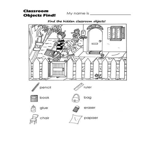 Classroom objects worksheets | DOC