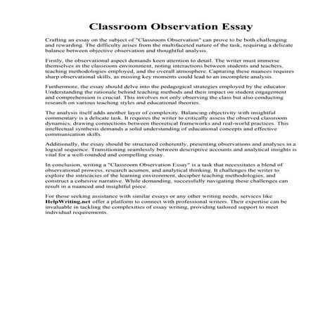 Classroom Observation Essay. Kindergarten classroom observation ...