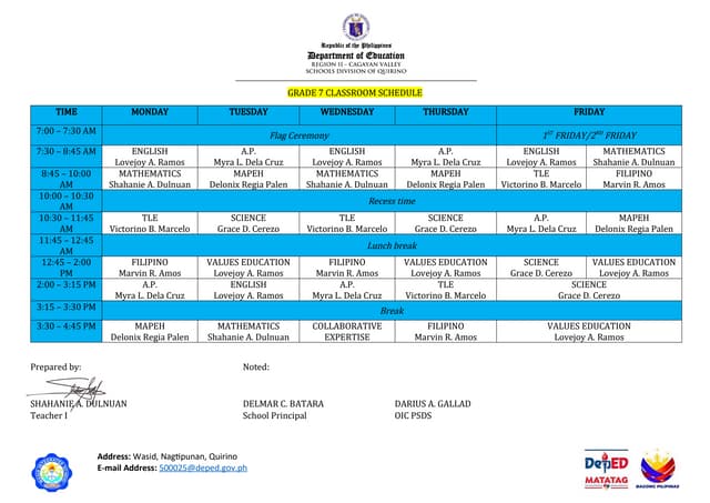 Senior High School Sample CLASS SCHEDULE_055355.docx | Education