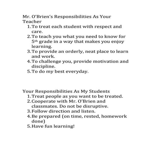 Classroom Responsibilities | DOCX