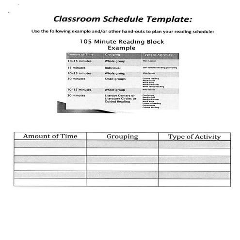 Classroom schedule template example | PDF