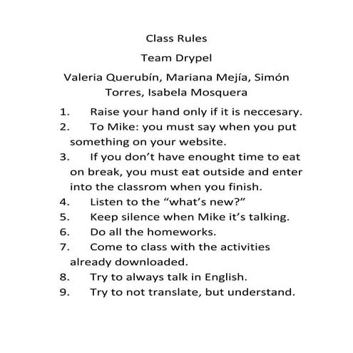 Class rules | PDF | Homework and Study | Education