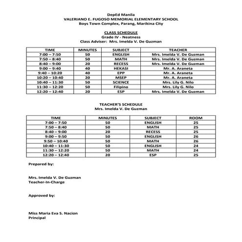 Class schedule | DOCX