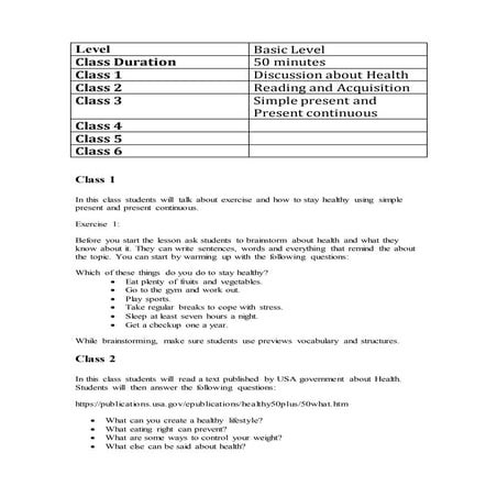 Class sequence | DOCX | Fitness and Exercise | Healthy Living