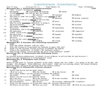 Class tests first year english | DOCX