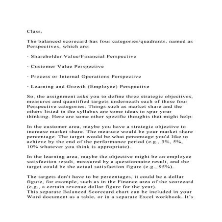 Class,The balanced scorecard has four categoriesquadrants, na.docx