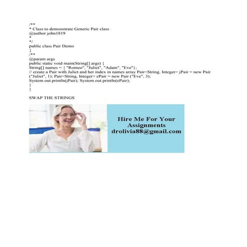 Class to demonstrate Generic Pair class -author john1819 - -- pu.docx