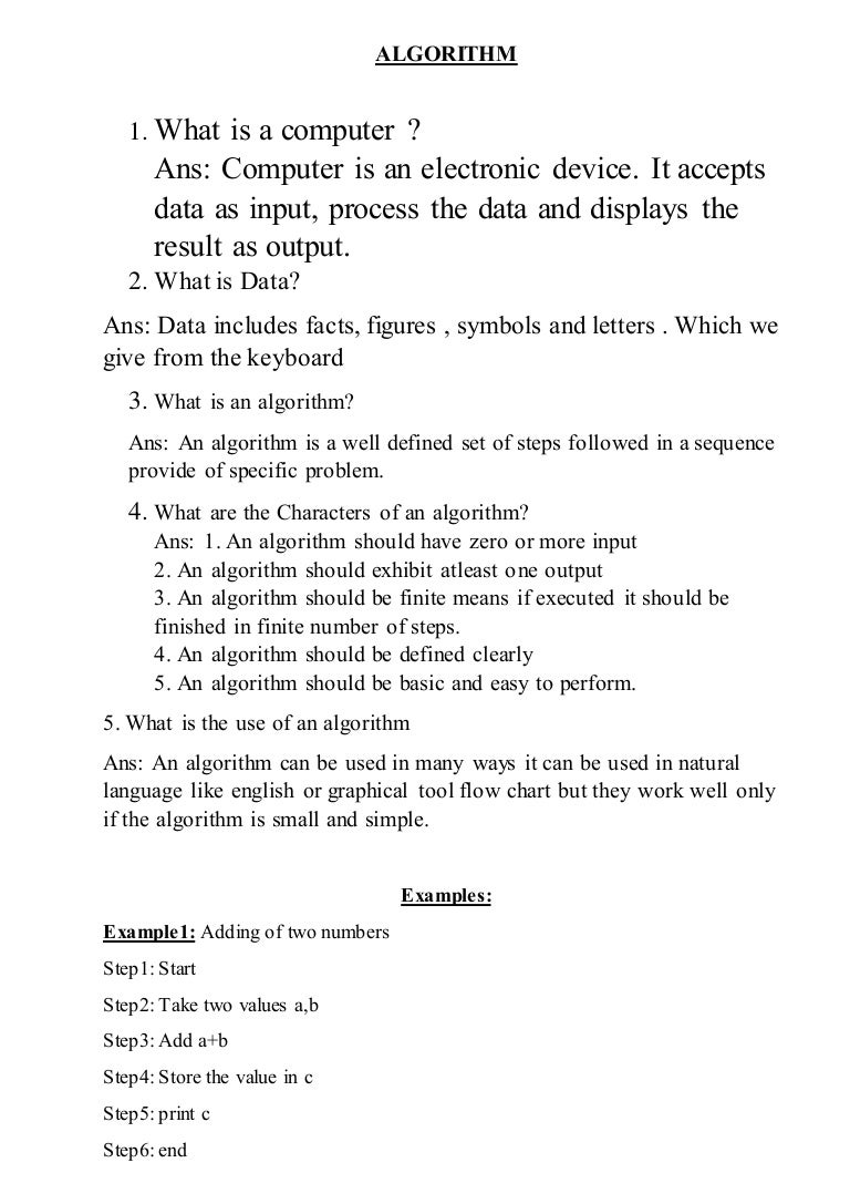 Class Viii Computers Flow Chart And Algorithm