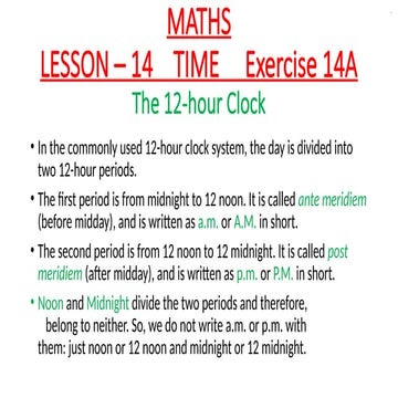 Mathematics Time Problems and Exercise 14 A | PPT