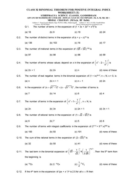 Class XI Trigonometry worksheet level 1 G | PDF