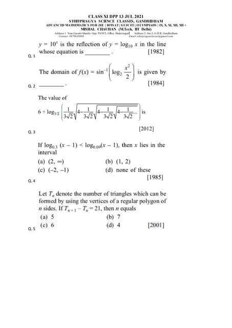 Class xi logarithm (c) worksheet | PDF