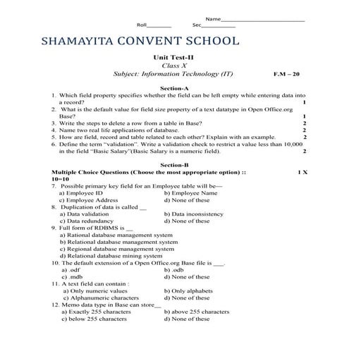 Class x unit test-ii | PDF