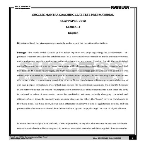 Clat 2012 Question Paper With Answer | PPTX