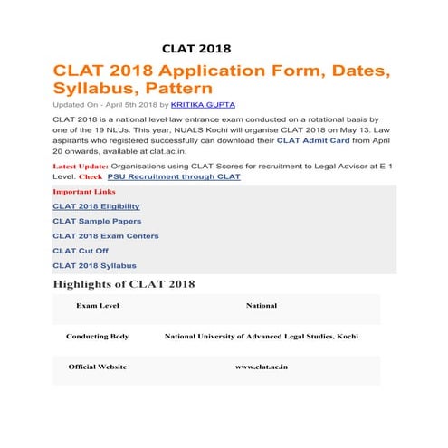 Clat 2018 | PDF