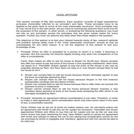 Clat legal aptitude questions with answers | PDF