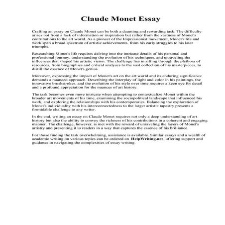 Claude Monet Essay. Wiregrass Georgia Technical College | PDF