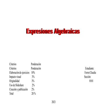 Valor numérico de una expresión Algebraica | PPTX