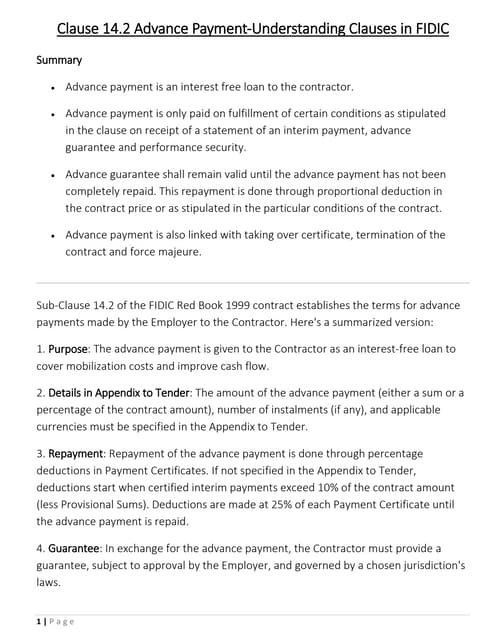 Clause 14.2 Advance Payment-Understanding Clauses in FIDIC ‘Conditions ...